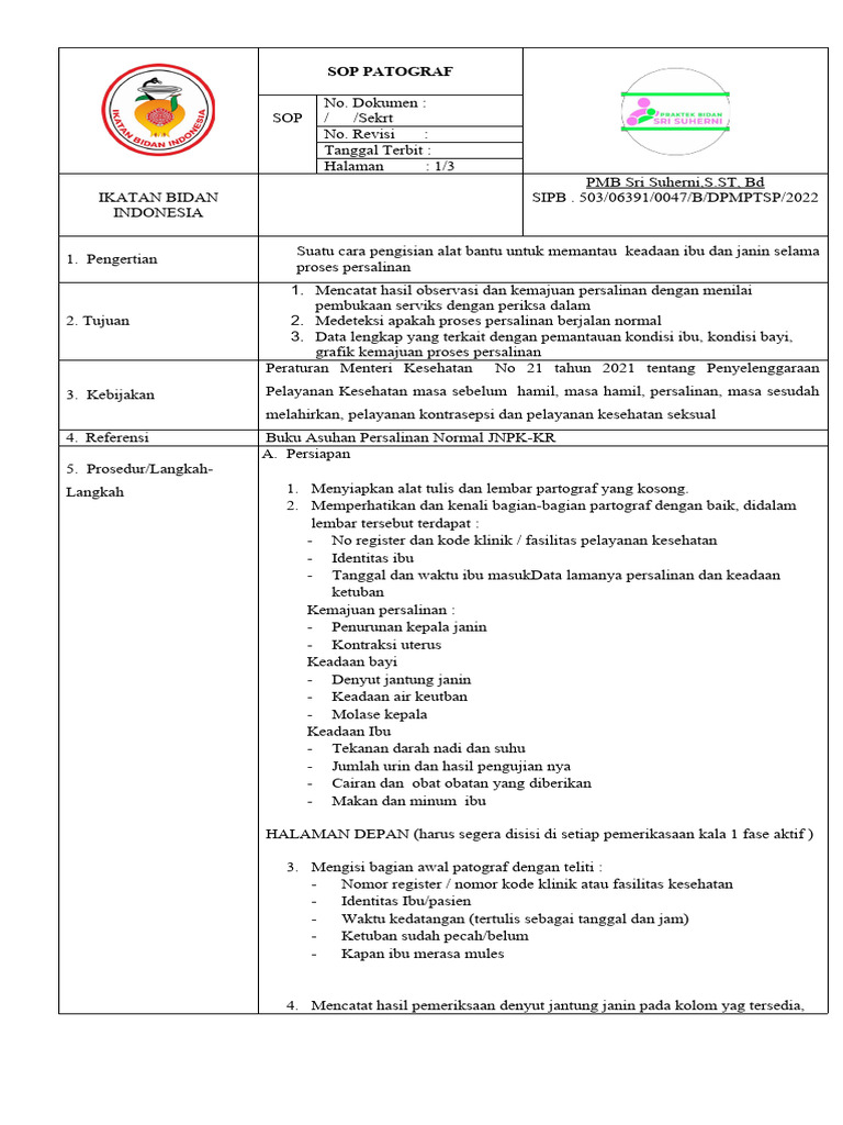 SOP PARTOGRAF PMB Sri Suherni | PDF