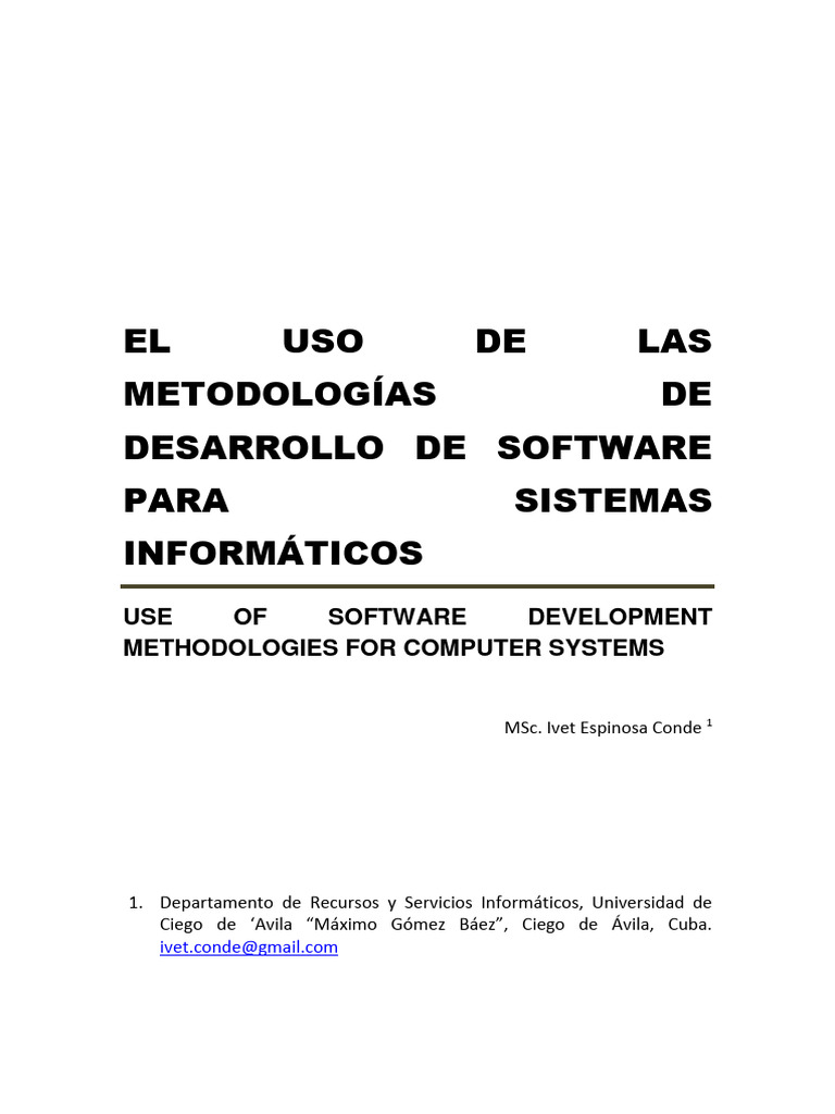 El Uso de Las Metodologías de Desarrollo de Software Para Sistemas Informáticos | PDF | Software ...