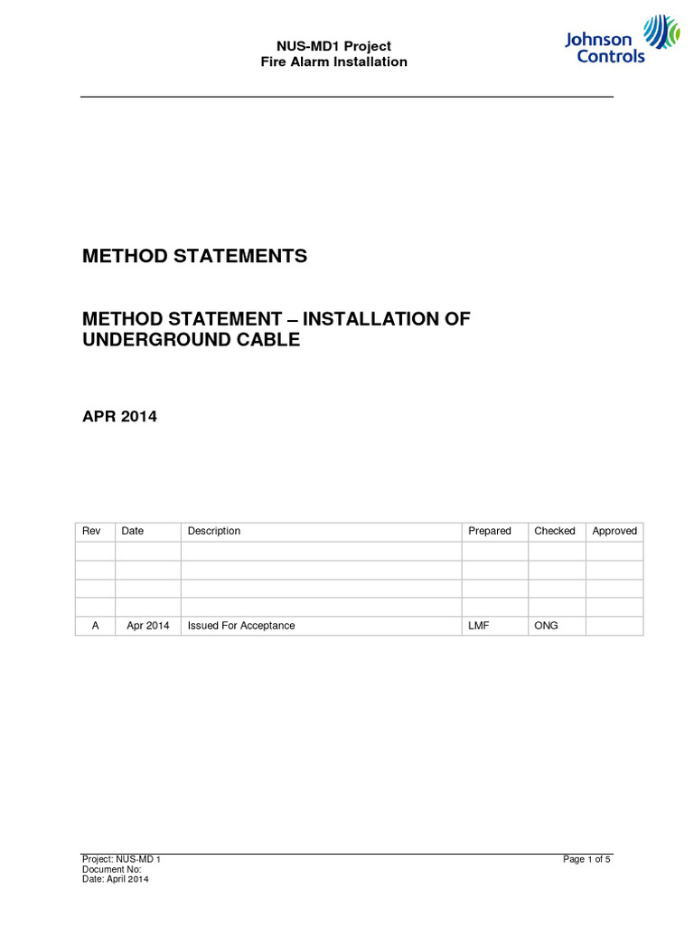 Method Statement - Underground Cabling Work at MD1 | PDF | Personal Protective Equipment | Risk ...