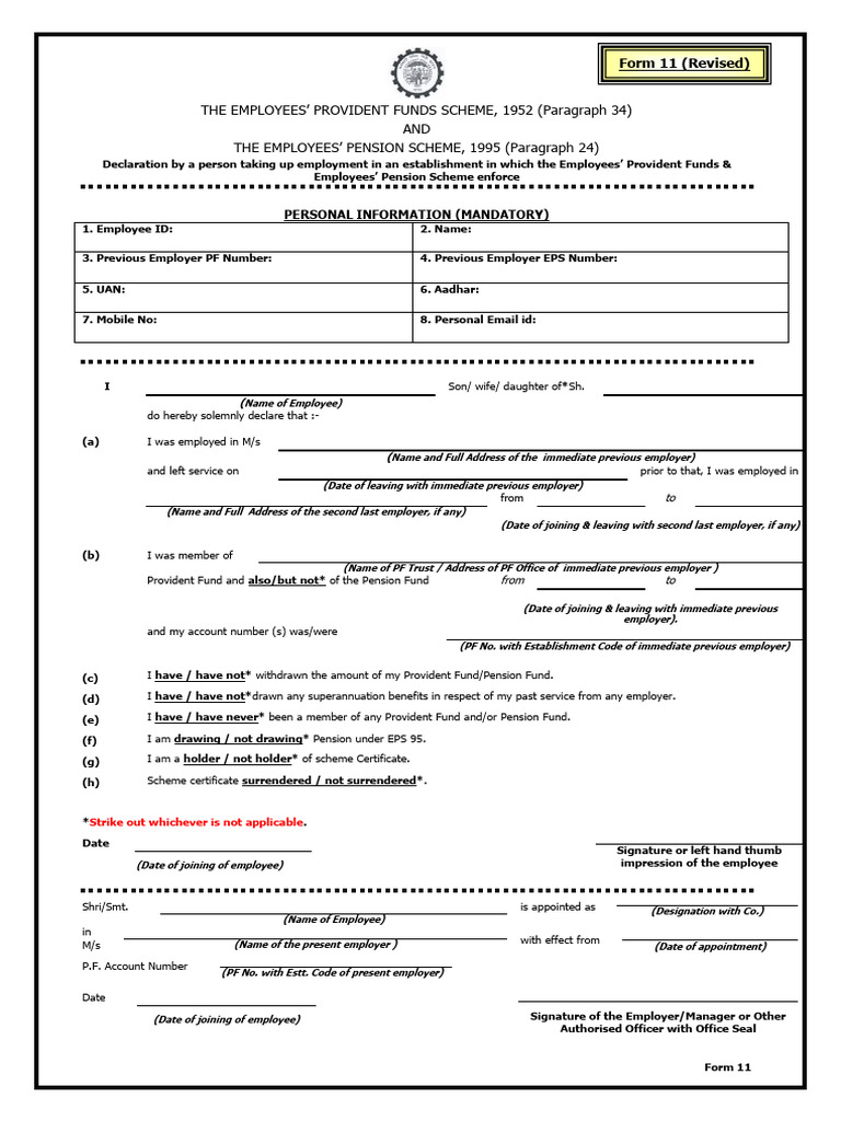 Form 11 - Revised - Modified Format | PDF | Pension | Retirement