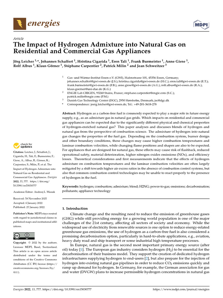 The Impact of Hydrogen Admixture into Natural Gas on Residential and ...