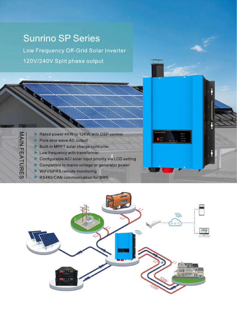 Sunrino SP Series Split Phase Output Low Frequency Off-Grid Inverter | PDF