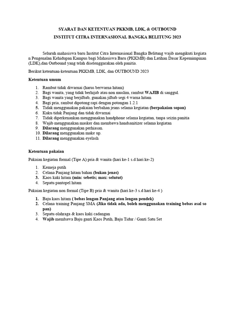 Syarat, Ketentuan Dan Kewajiban PKKMB 2023 | PDF