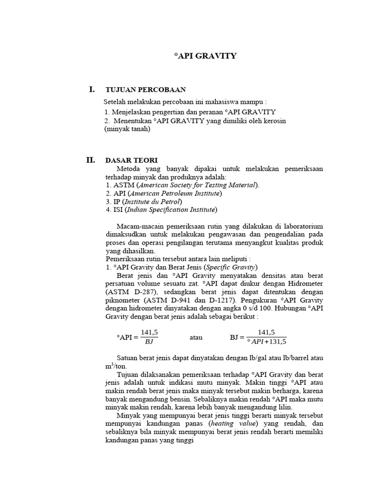 LAPORAN °API Gravity - 4EGD | PDF