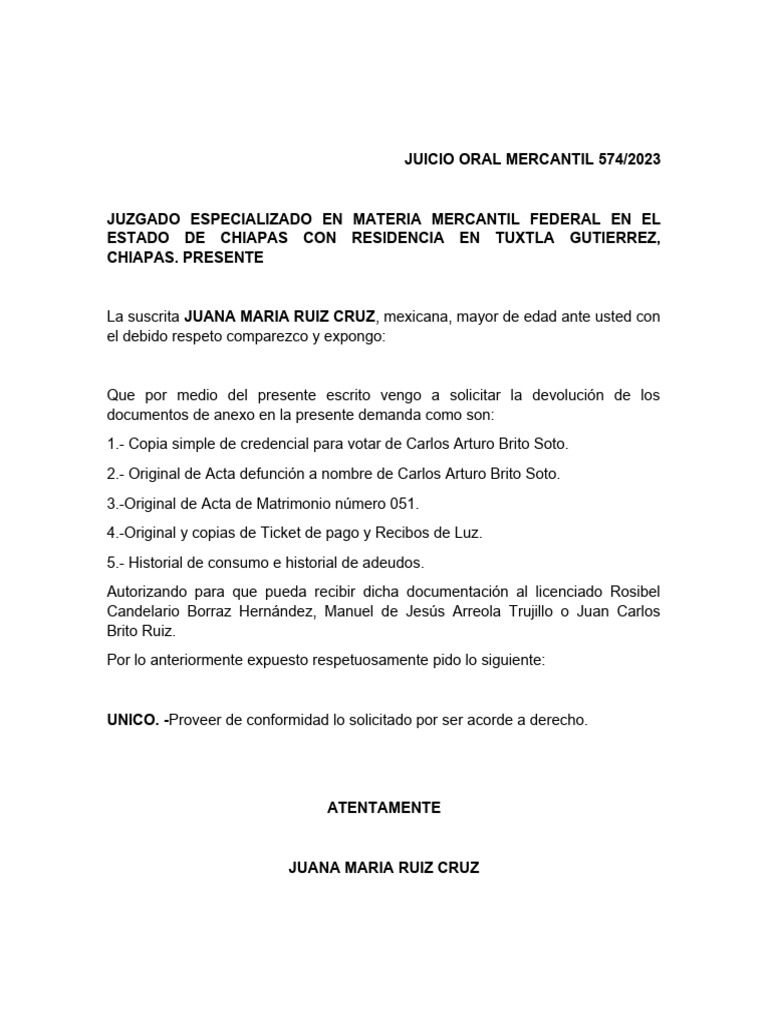 Escrito Juicio Oral Mercantil | PDF Escrito Juicio Oral Mercantil | PDF