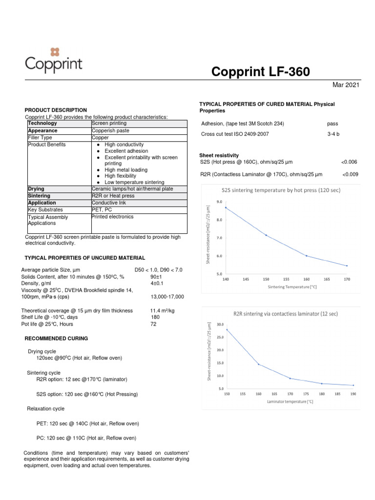 Copprint LF-360 Conductive Ink Guide | PDF | Electrical Resistivity And Conductivity | Building ...