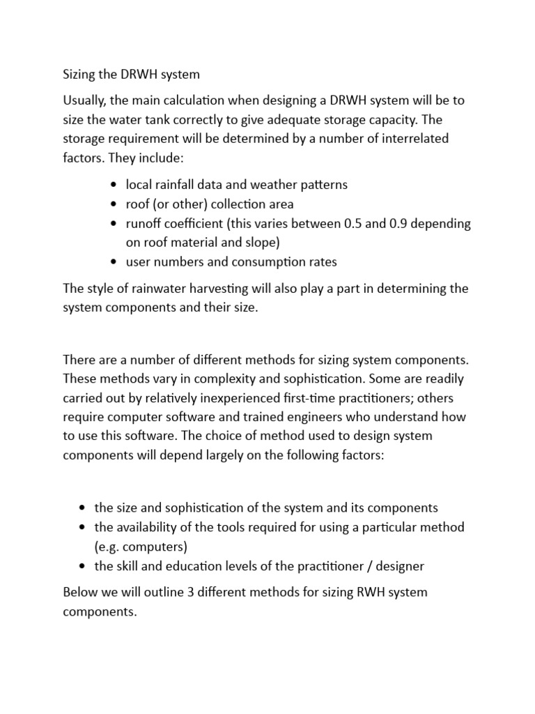 Sizing The DRWH System | PDF | Discharge (Hydrology) | System