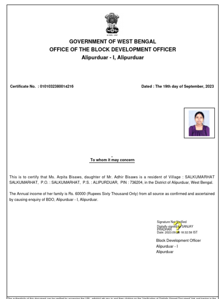Government of West Bengal Office of The Block Development Officer ...