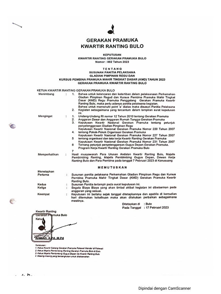 SK Pengurus Kegiatan Pramuka | PDF