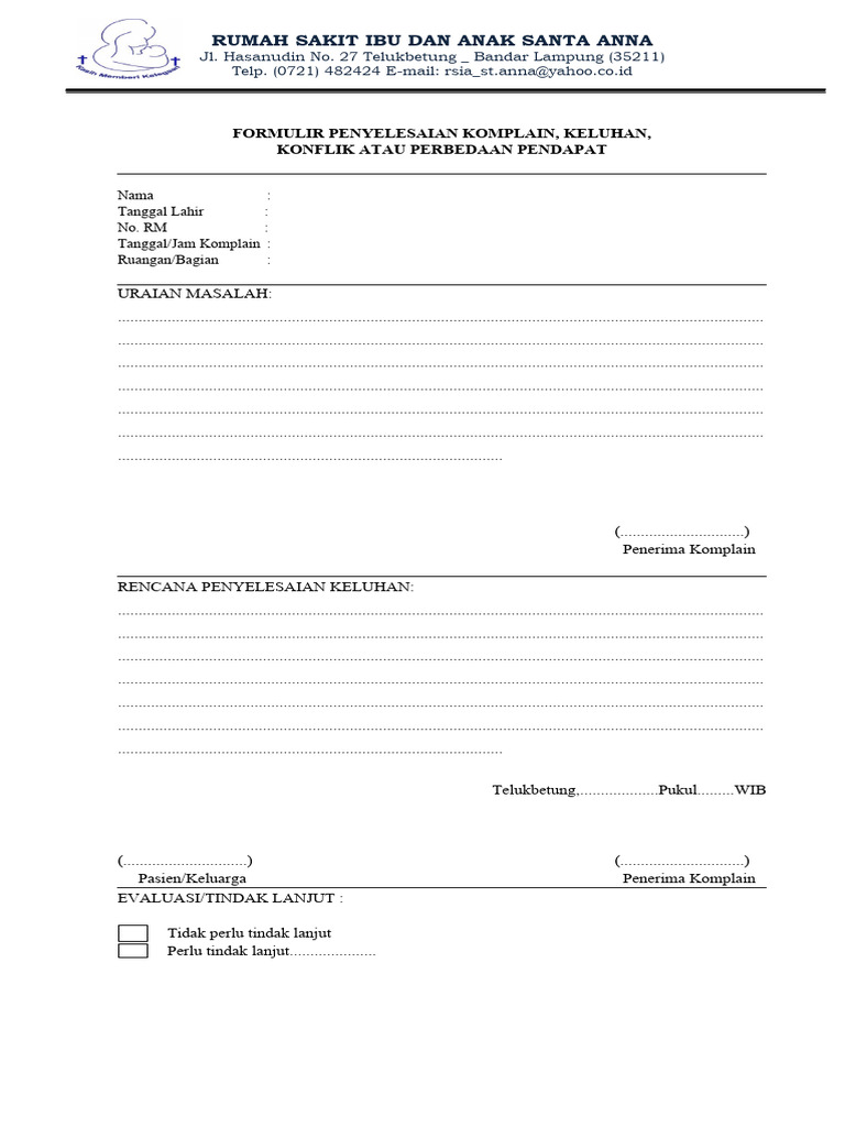 Formulir Penyelesaian Komplain, Keluhan | PDF