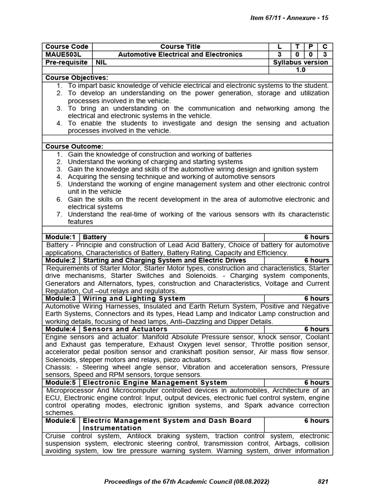 Syllabus | PDF | Ignition System | Vehicle Parts