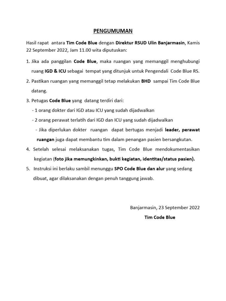 PENGUMUMAN Code Blue | PDF | Teknologi & Rekayasa