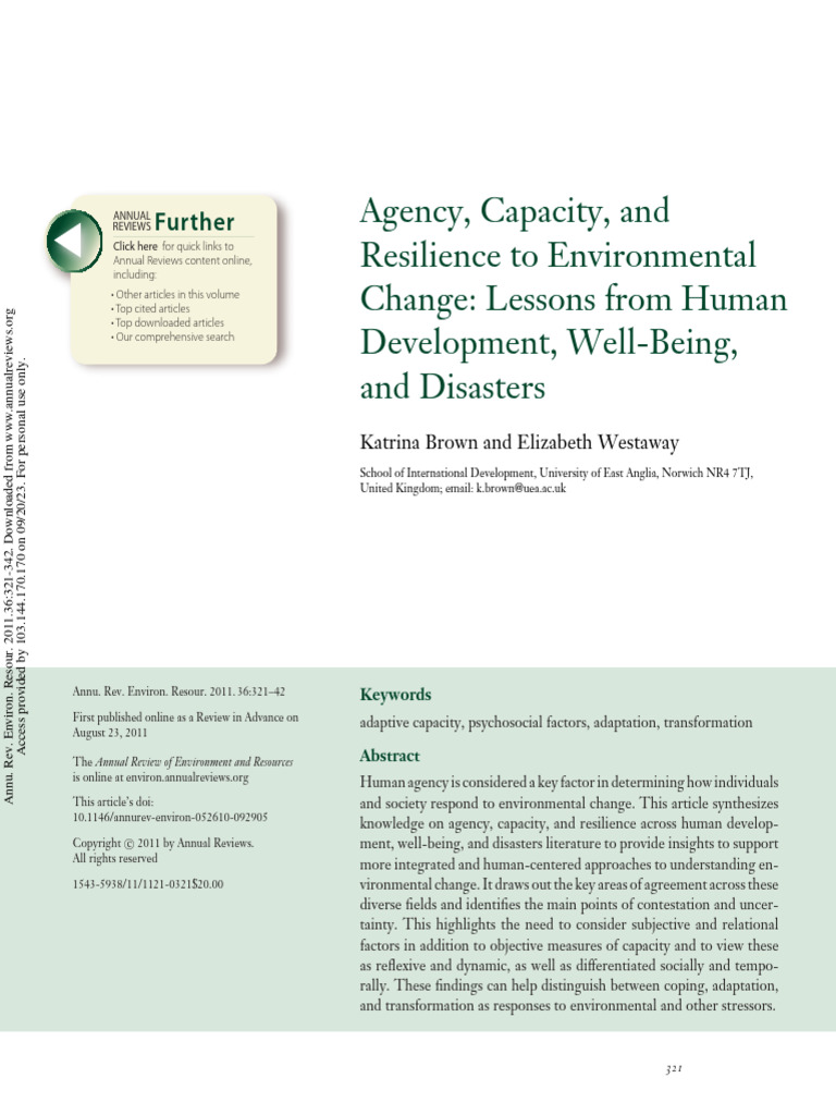 Brown Westaway 2011 Agency Capacity and Resilience To Environmental ...