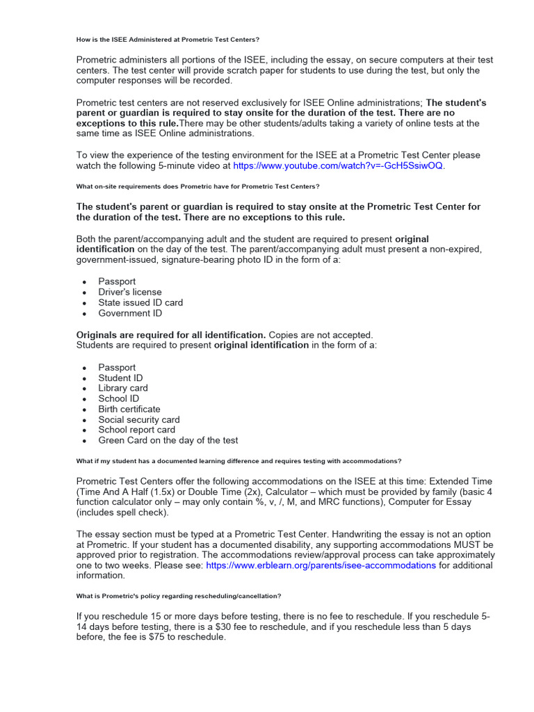 How Is The ISEE Administered at Prometric Test Centers | PDF | Identity ...