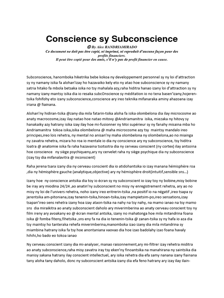 Conscience et Subconscience : Guide Pratique | PDF | Conscience ...