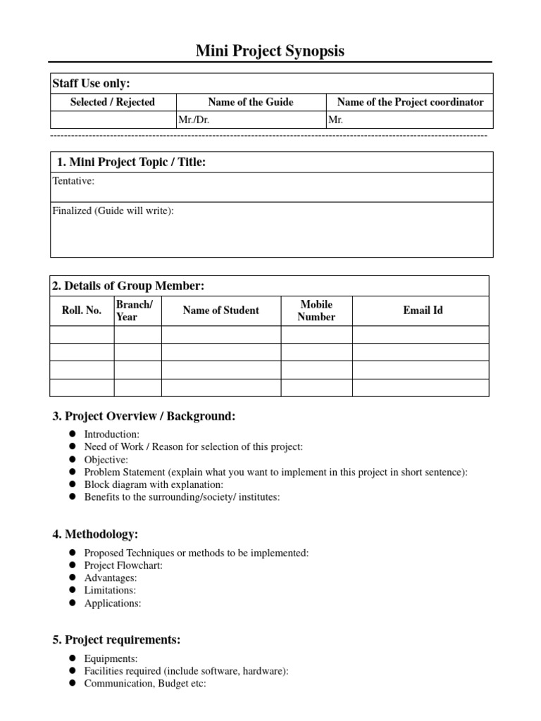 Mini Project Synopsis Format Pdf