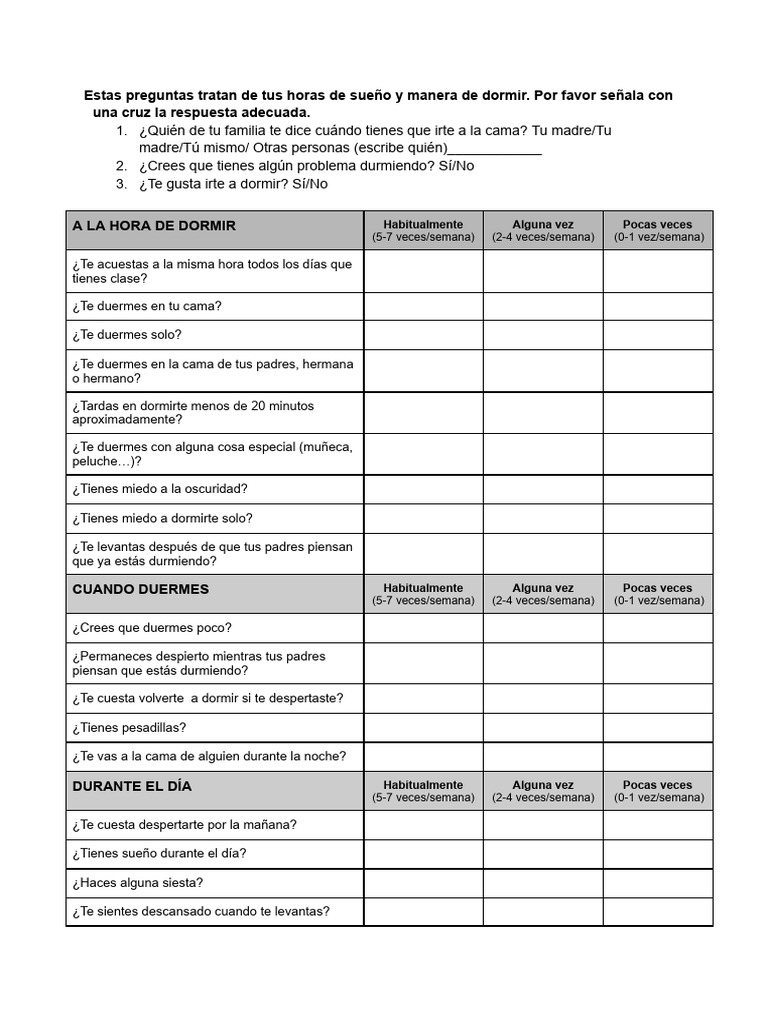 Cuestionario de Sueño | PDF