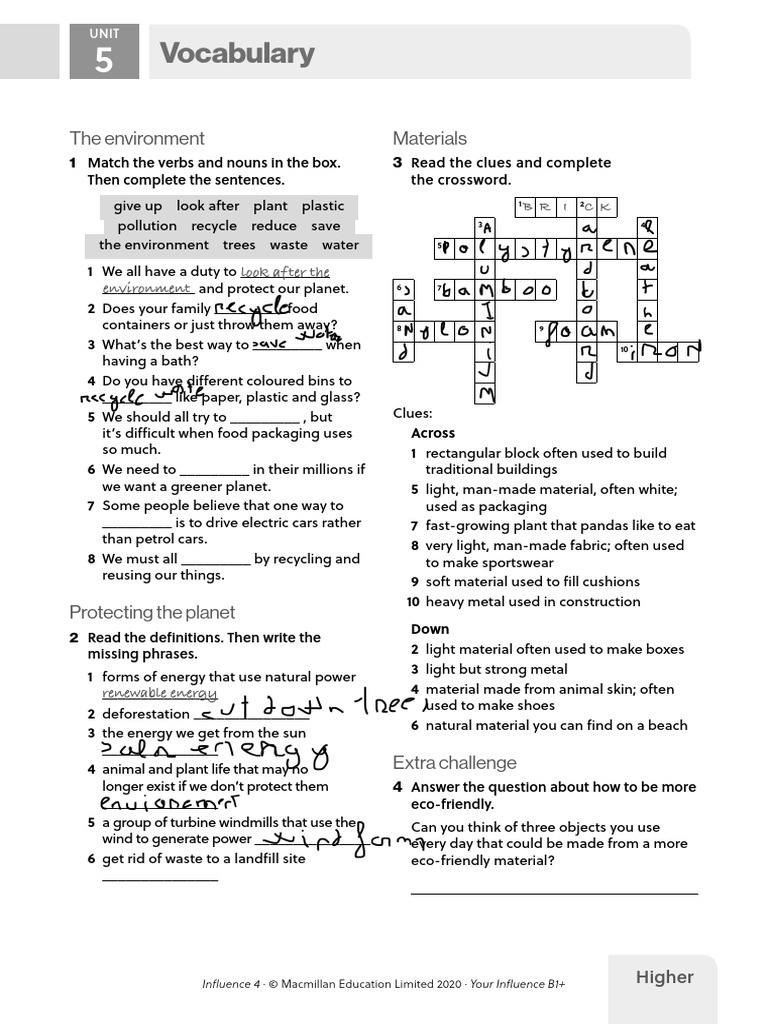 L4 B1PLUS U5 Vocabulary Higher | PDF | Waste | Recycling