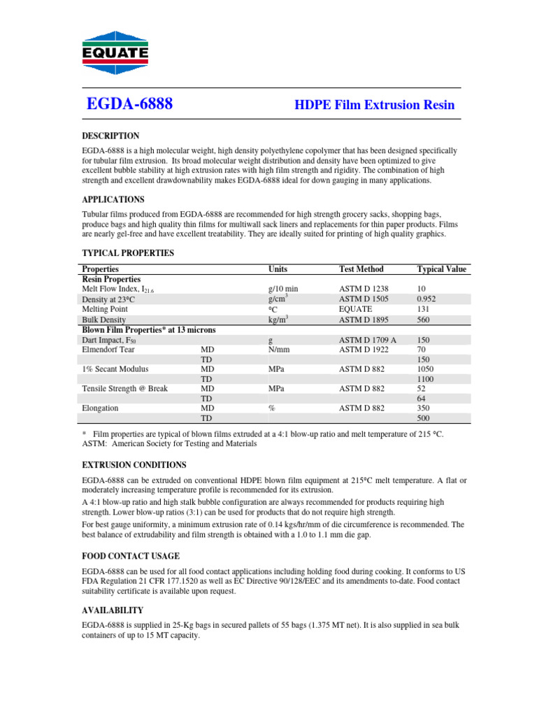Equate EGDA 6888 | PDF | Extrusion | Materials