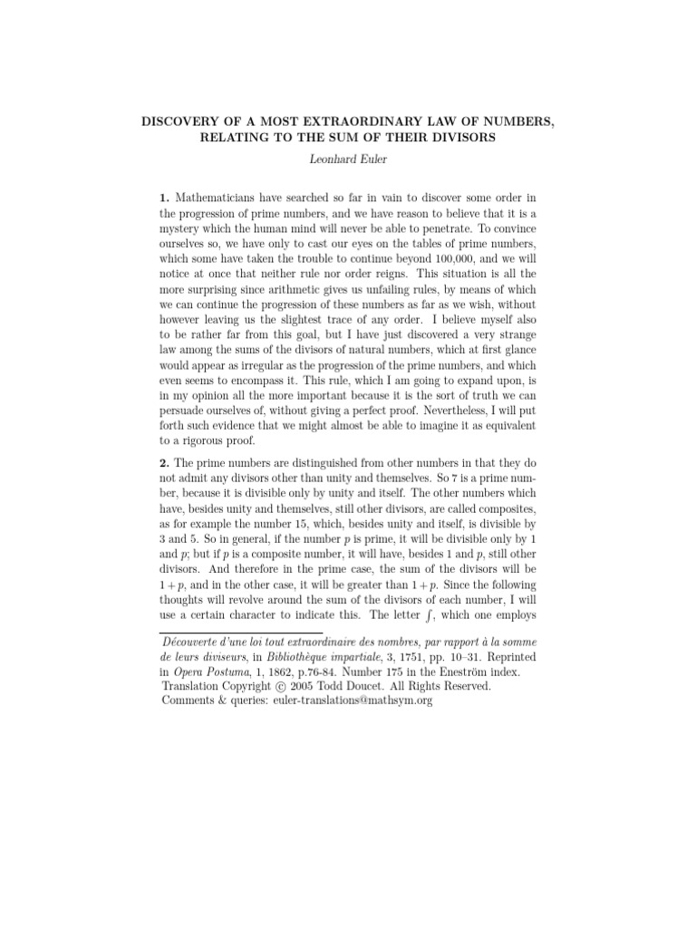 Leonhard Euler | PDF | Prime Number | Numbers