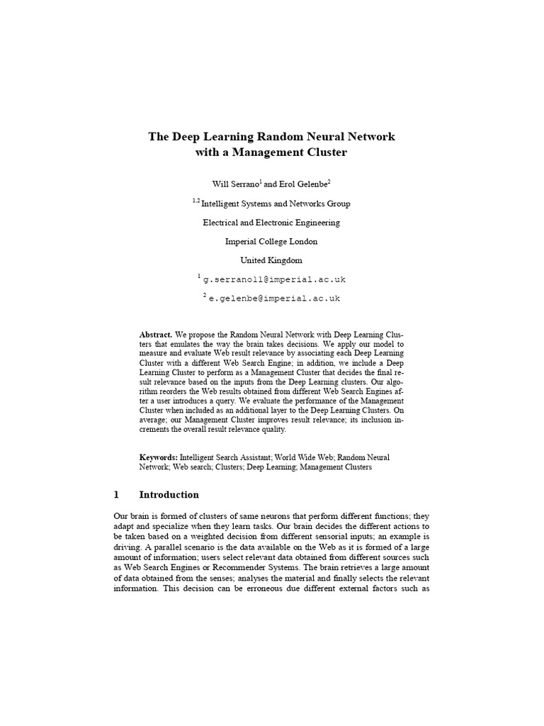 The Deep Learning Random Neural Network | PDF | Deep Learning | Cluster Analysis