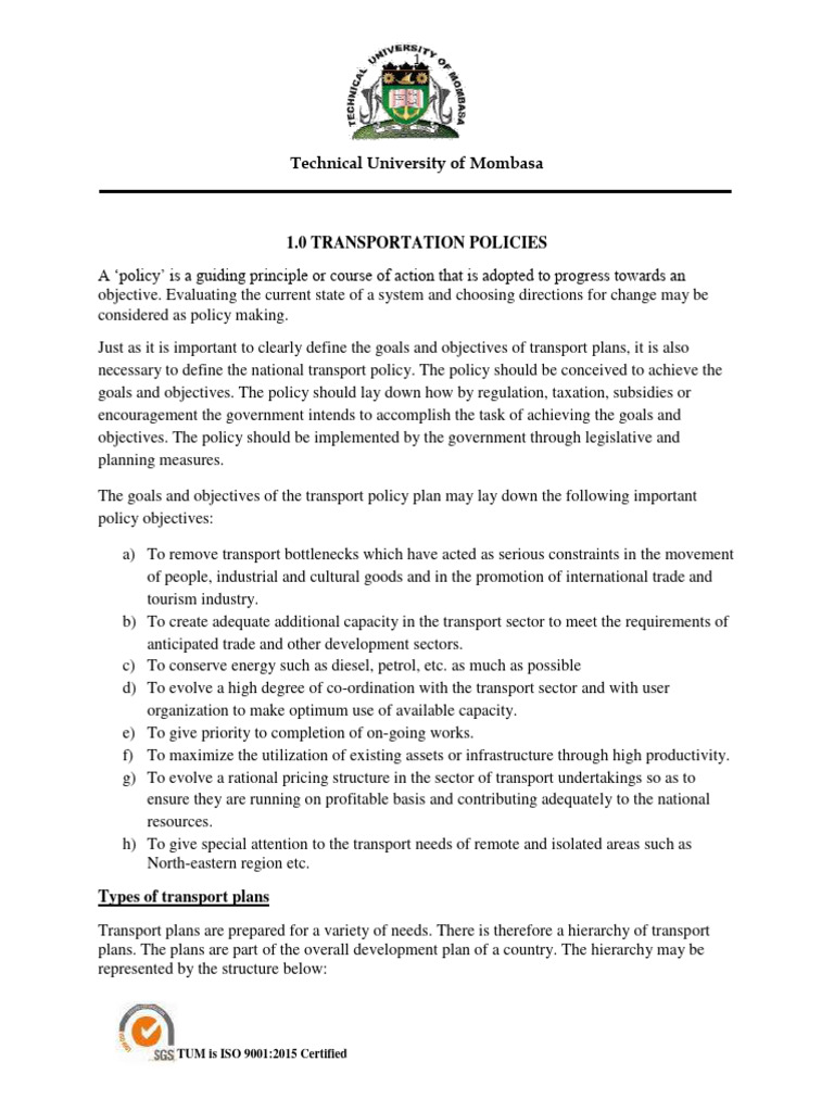 Transportation Policies | PDF | Transport | Dependent And Independent ...