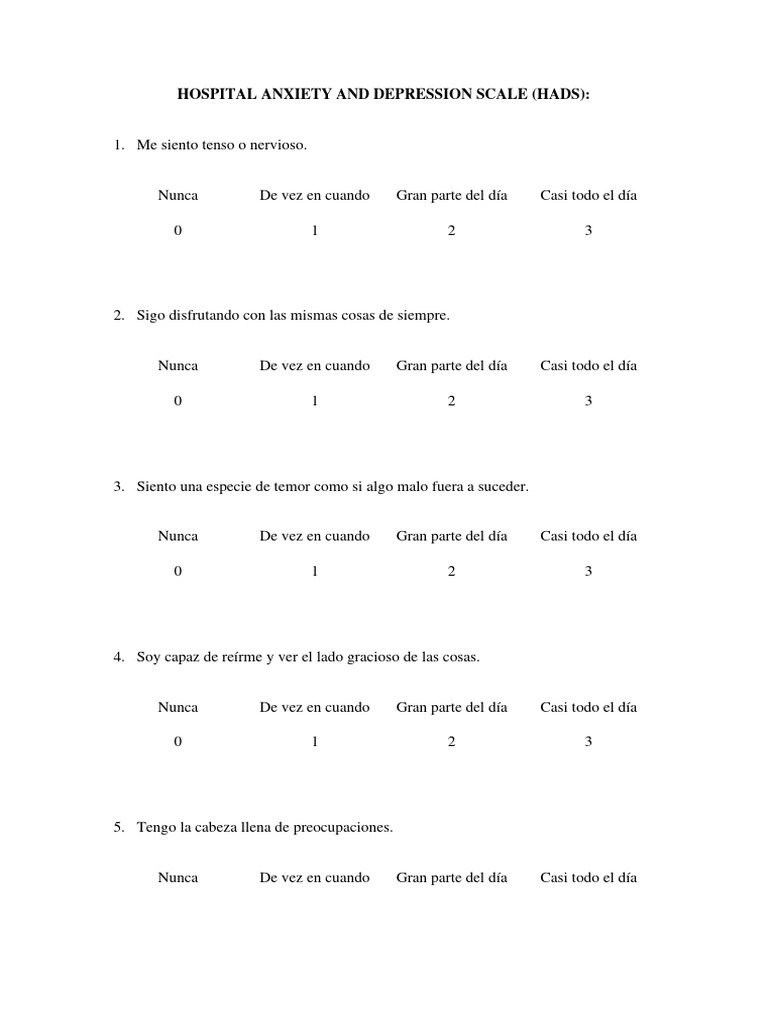 Escala de Ansiedad y Depresión HADS | PDF