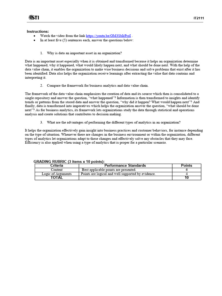 02 Task Performance 1 | PDF | Data | Analytics