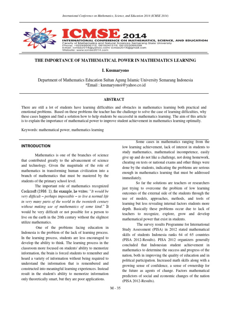 The Importance of Mathematical Power in Mathematics Learning | PDF ...