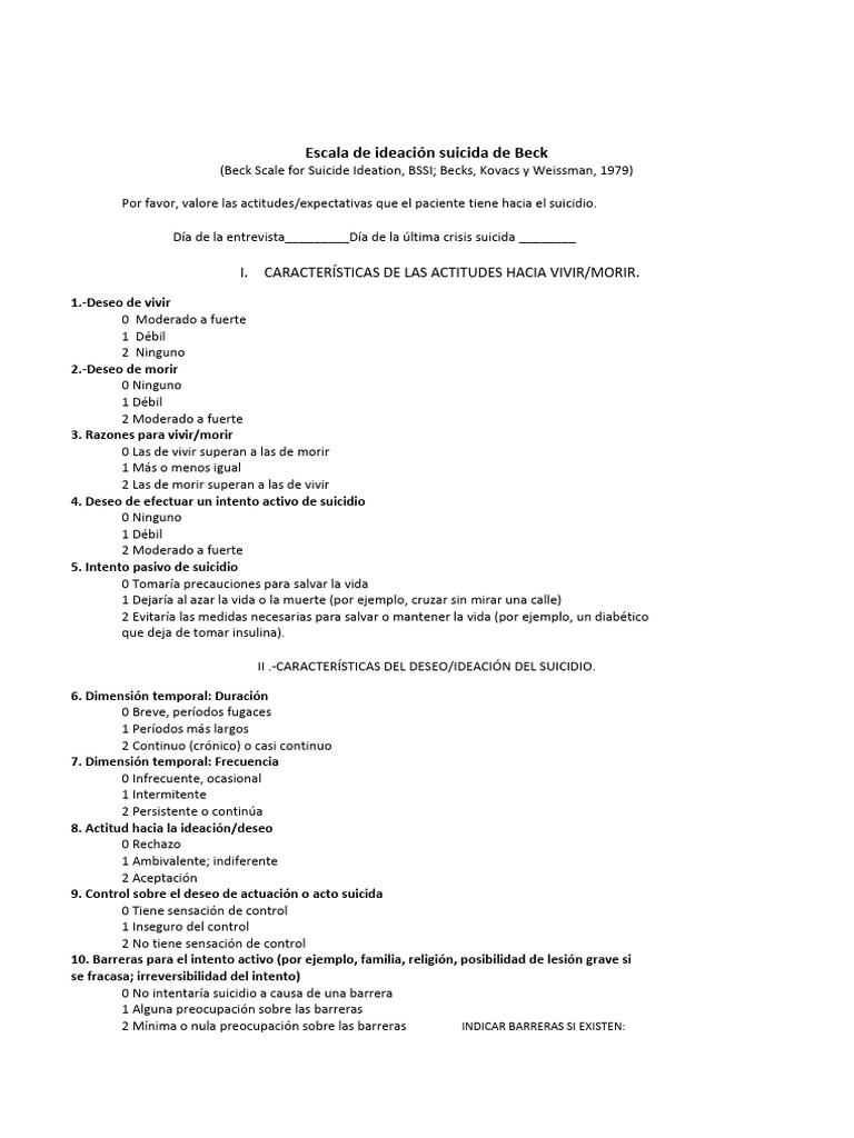 Escala Ideacion Suicida de Beck | PDF | Suicidio