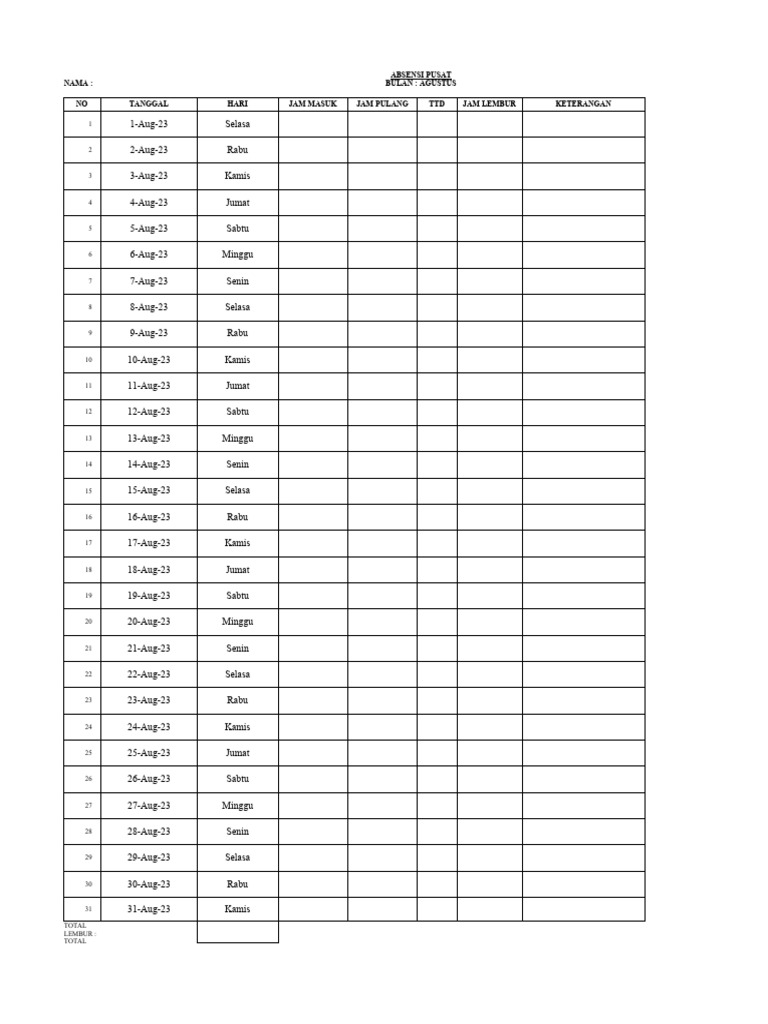 Absensi Staff Form | PDF