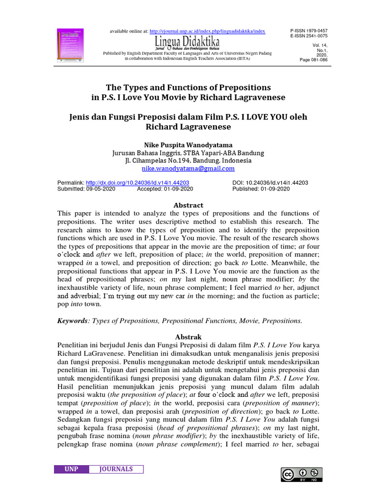 The Types and Functions of Prepositions | PDF | Preposition And Postposition | Linguistics