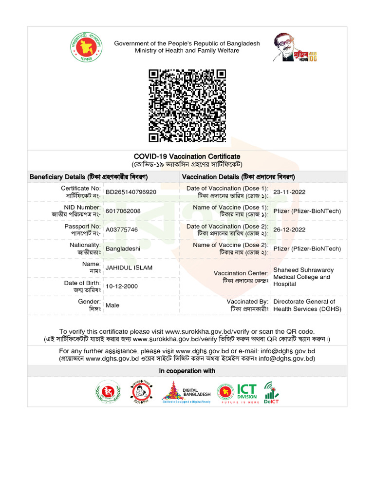 Covid-19 Vaccine Certificate | PDF