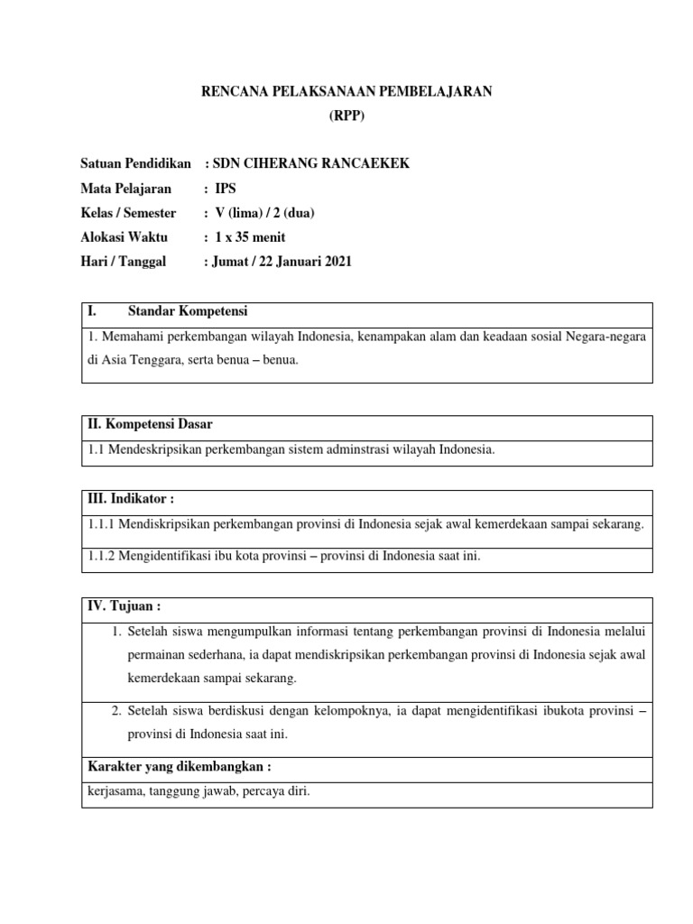 Rencana Pelaksanaan Pembelajaran Ips | PDF