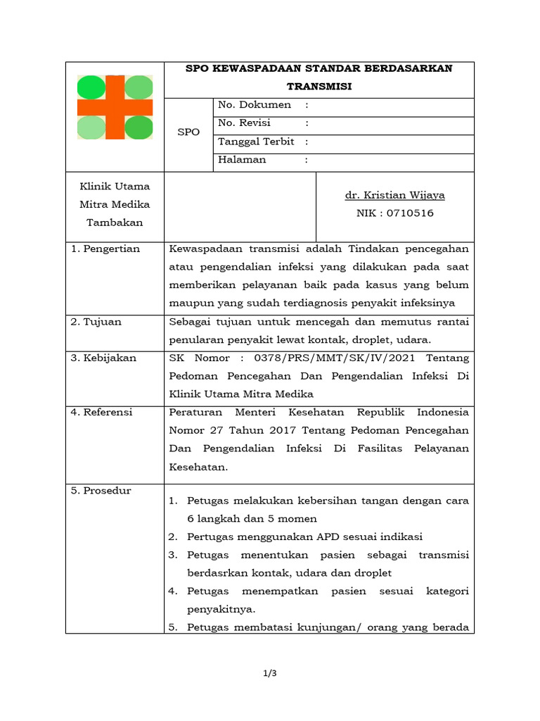 Spo Kewaspadaan Standar Berdasarkan Transmisi | PDF