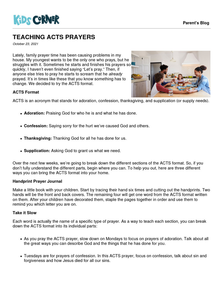 Kids Corner Teaching Acts Prayers Parents Blog | PDF | Prayer ...