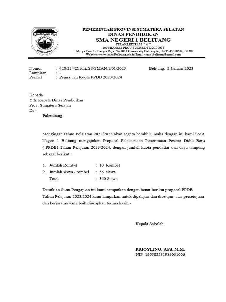 Pengajuanj Kuota PPDB | PDF