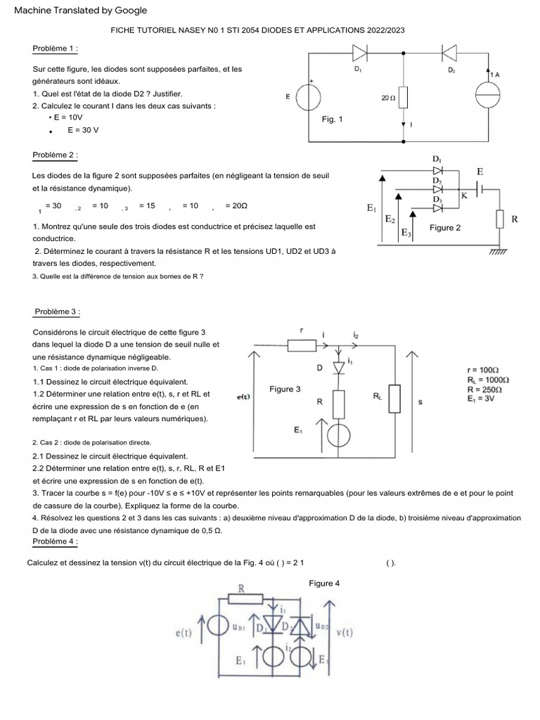 Tutorial Sheet Part I | PDF | Redresseur | Diode