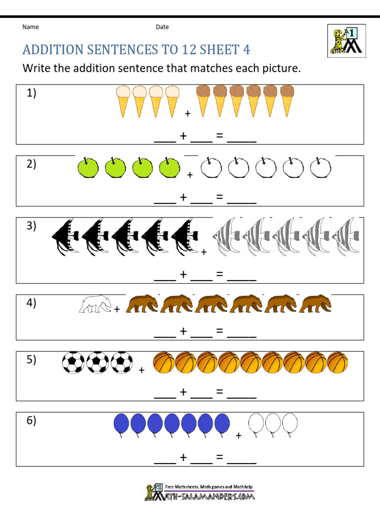 Addition Sentences To 12 4 | PDF | Teaching Methods & Materials