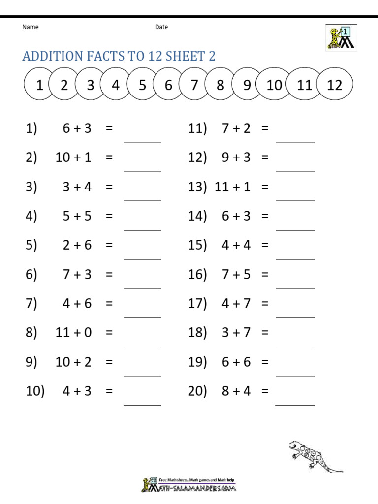 Addition Facts To 12 2 | PDF