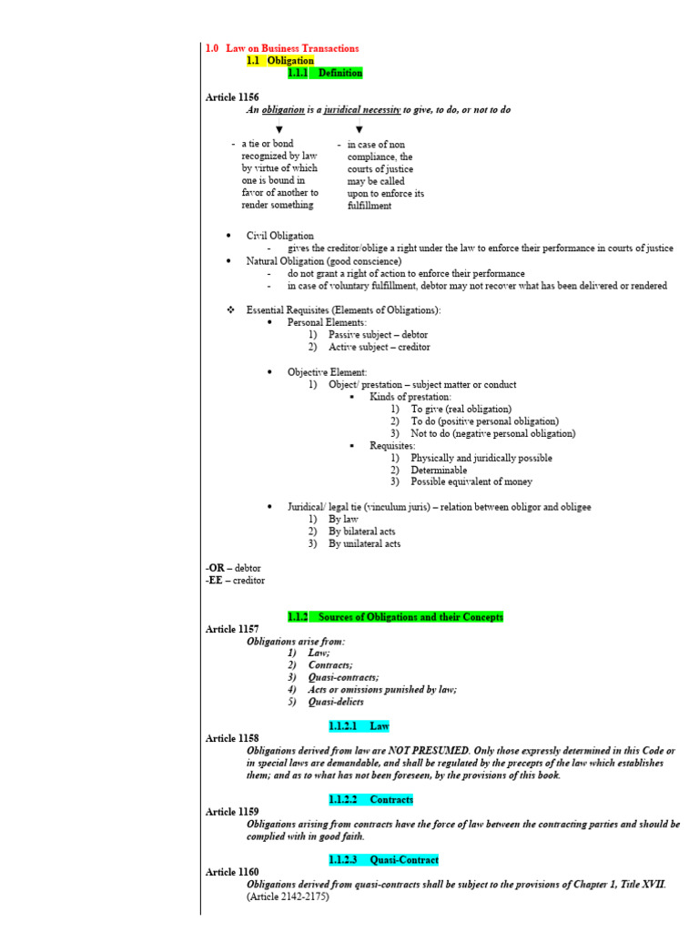 RFBT Notes | PDF | Law Of Obligations | Breach Of Contract
