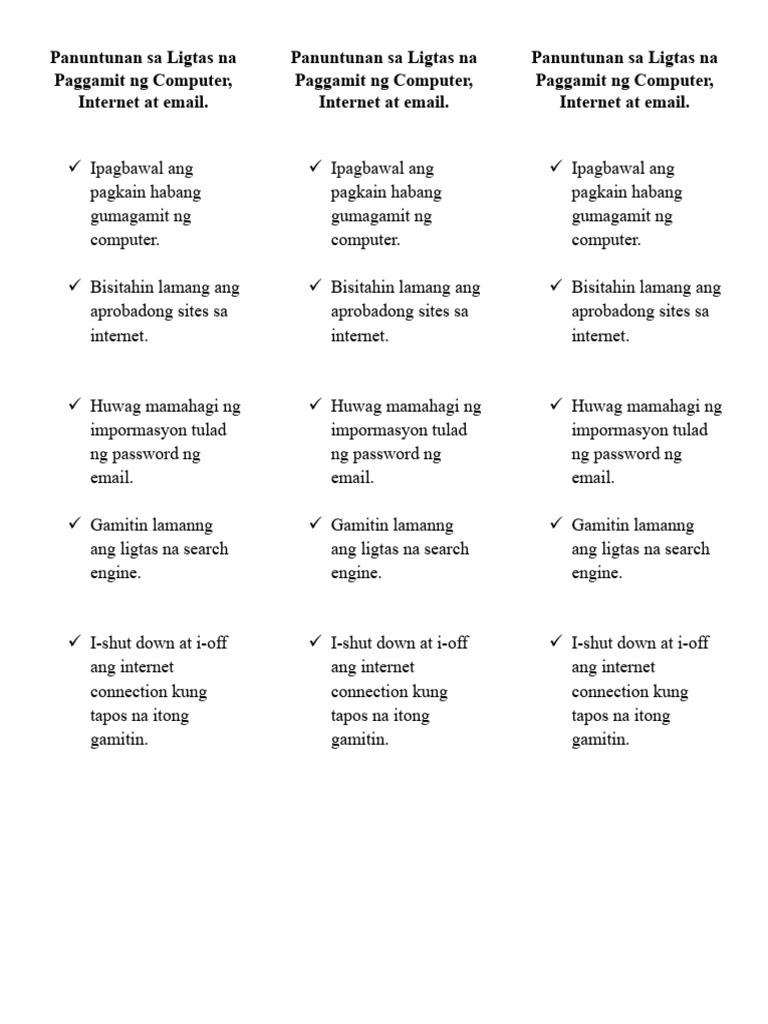 Panuntunan Sa Ligtas Na Paggamit NG Computer | PDF