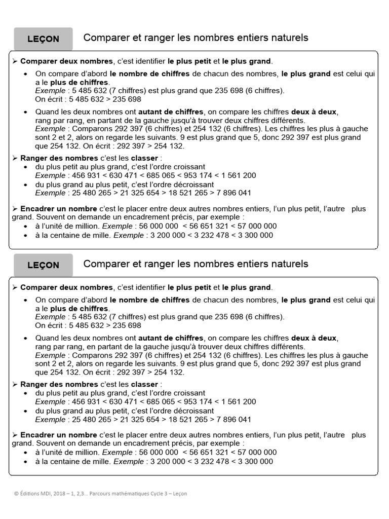 Comparer et ranger les nombres entiers | PDF | Évolution de carrière ...