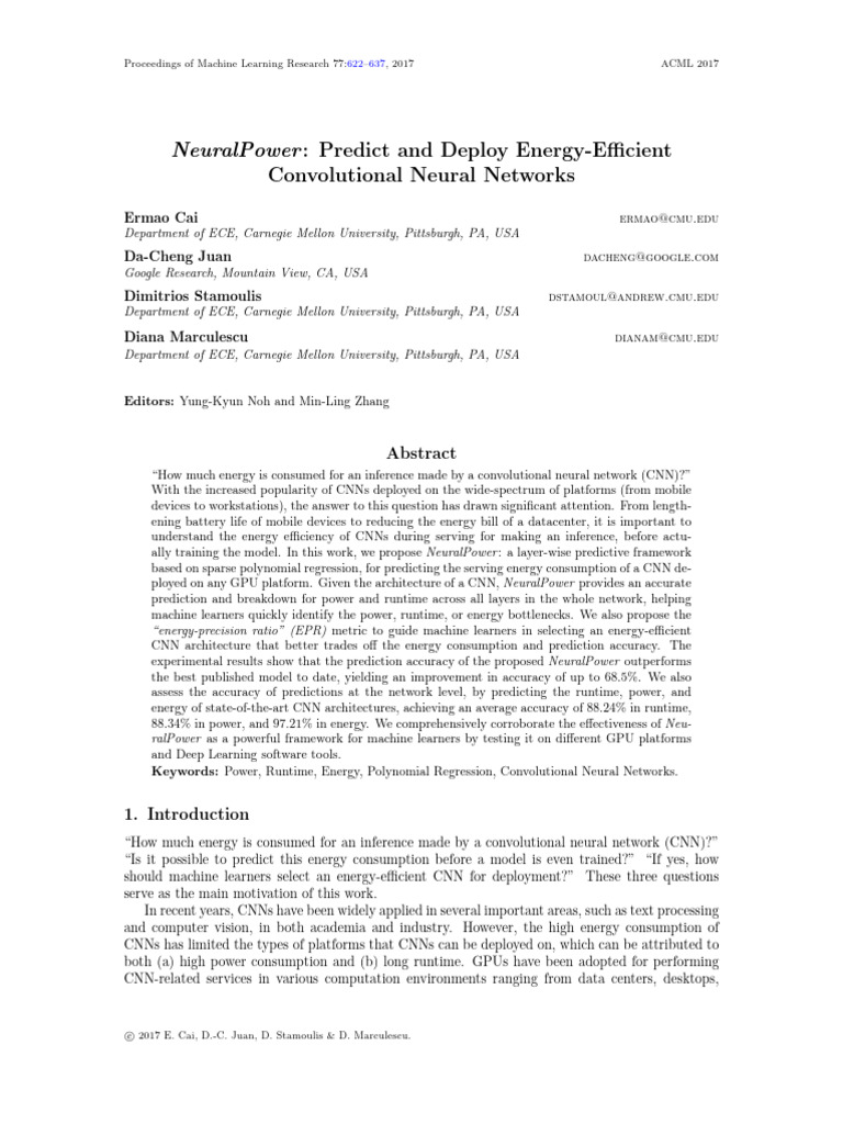 NeuralPower Predict and Deploy Energy-Efficient Convolutional Neural Networks | PDF | Deep ...