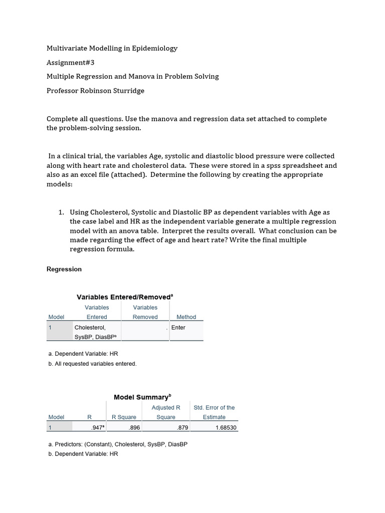 Assignment#3 Multiple Regression and Manova 2021 | PDF | Errors And Residuals | Regression Analysis