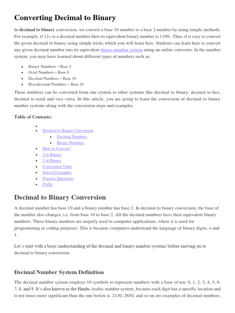 Convert | PDF | Decimal | Numbers