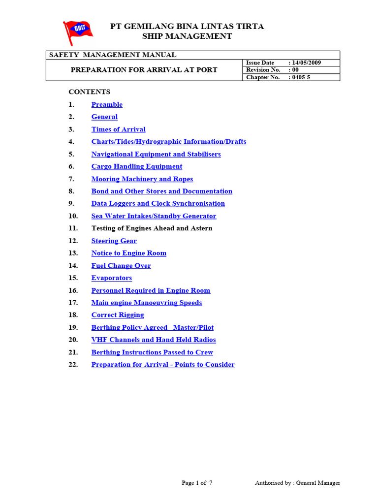 0405-5 Preparation For Arrival at Port | PDF | Watercraft | Ships