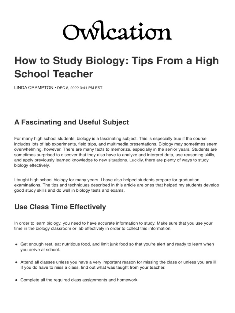 How To Study Biology - Tips From A High School Teacher - Owlcation | PDF | Pancreas | Curriculum