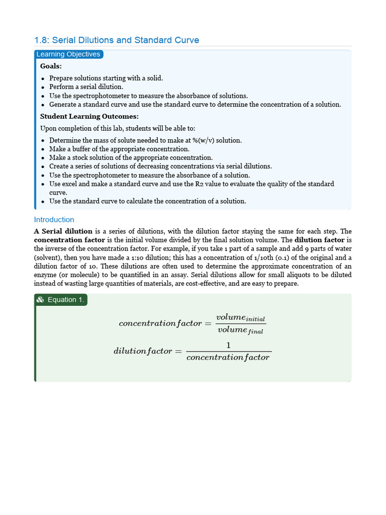 Serial Dilutions & Standard Curve Lab | PDF | Mass Concentration ...