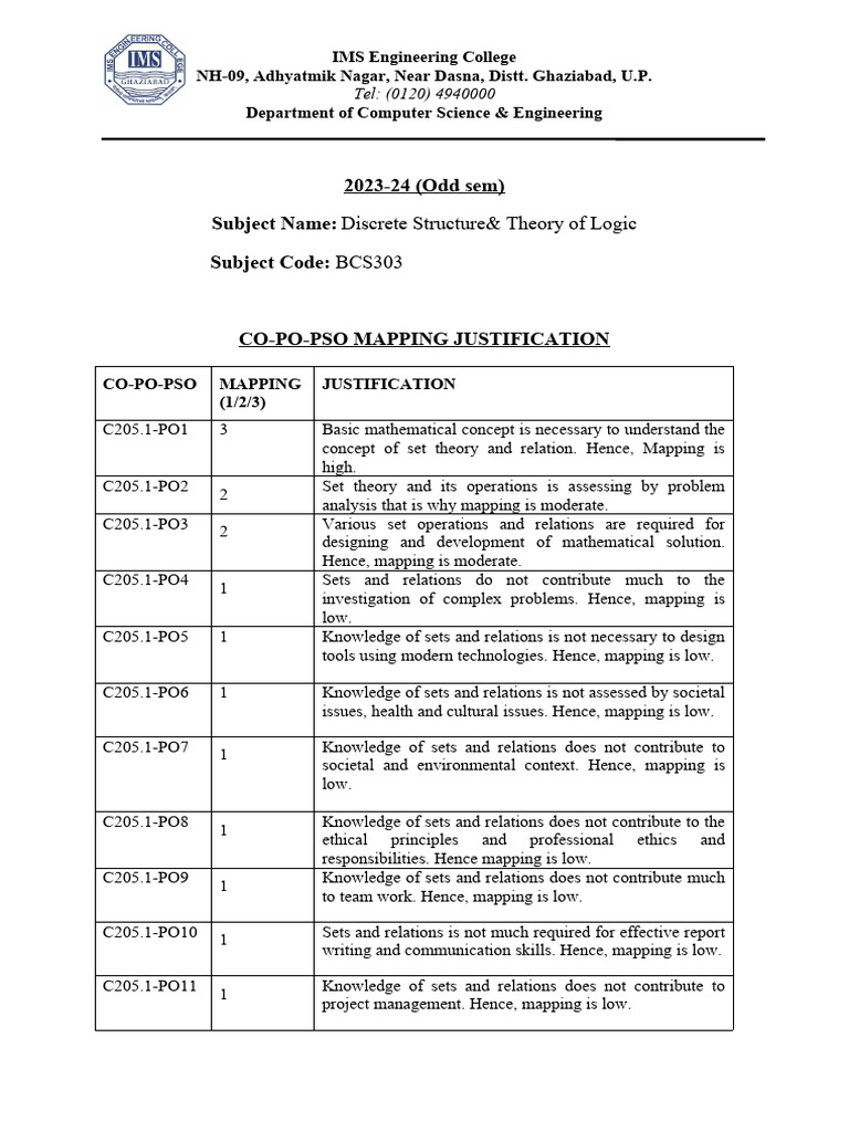 CO-PO Mapping Justification for BCS303 | PDF | Logic | Engineering